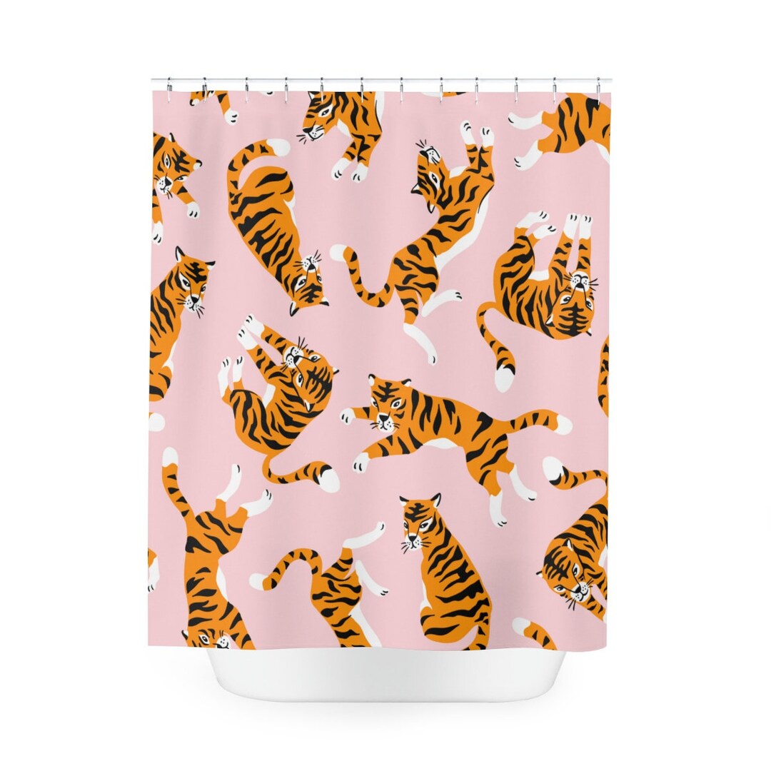 Pink Tiger Shower Curtain: Modern Jungle Bathroom Decor - Etsy
