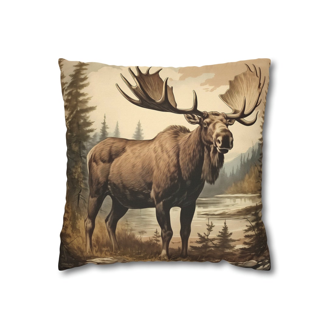 Vintage Moose Throw Pillow Cover Botanical Pillow Case Retro Art Home ...