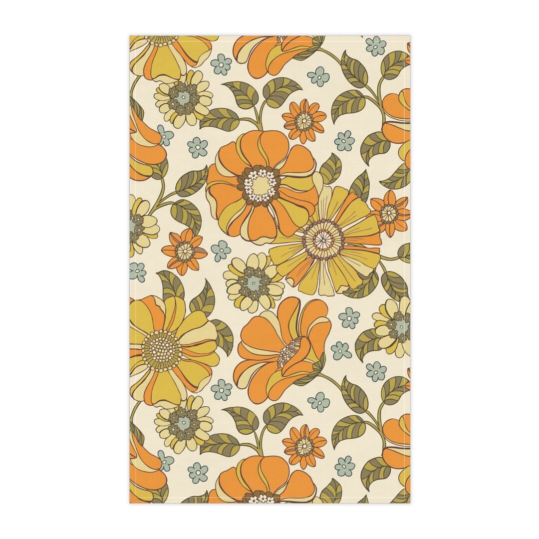Retro Kitchen Towel 70s Dish Towel Orange Yellow Kitchen Decor Funky ...