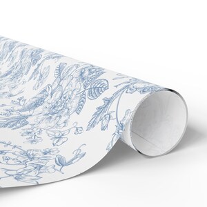 Vintage Roses Wrapping Paper White Blue Peony Flowers Christmas Gift ...