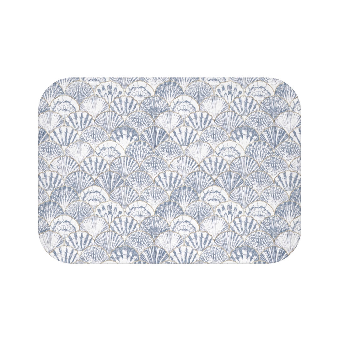 Sea Shell Bath Mat Light Blue White Bath Mats Beach Bathroom - Etsy