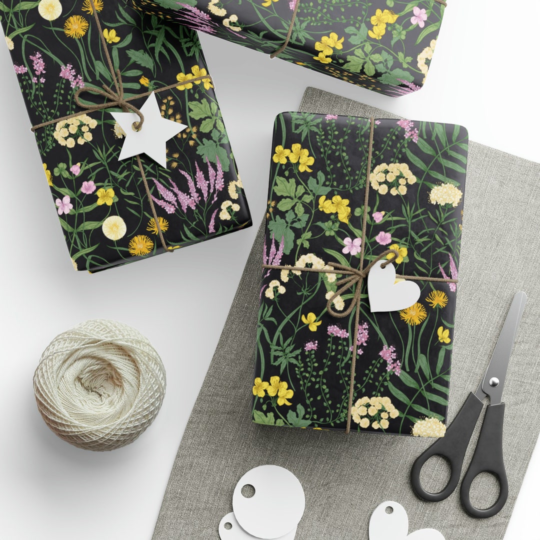 Wildflower Wrapping Paper Cottagecore Christmas Gift Wrap Dark - Etsy