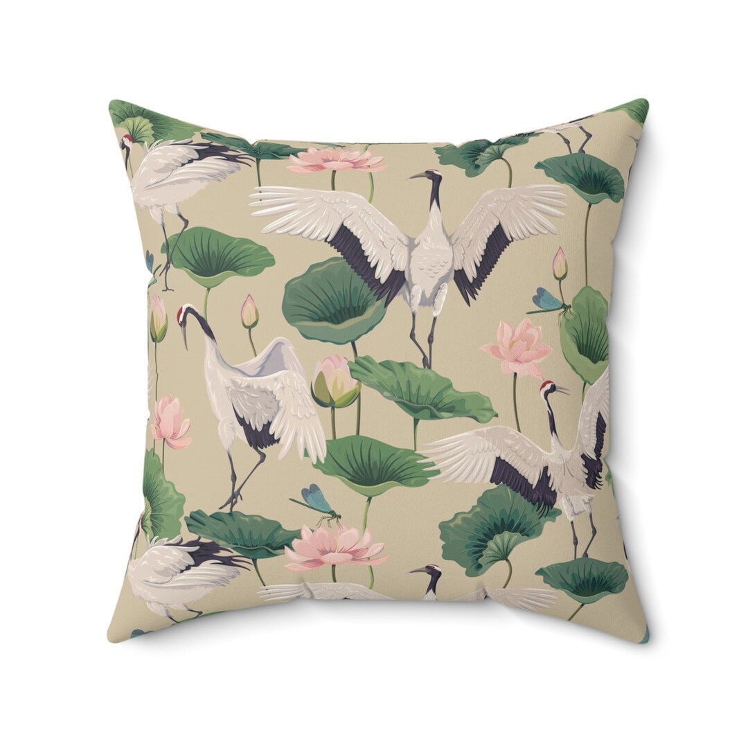 Japanese Throw Pillow Cover Cream Beige Pillow Case Crane Home Decor ...