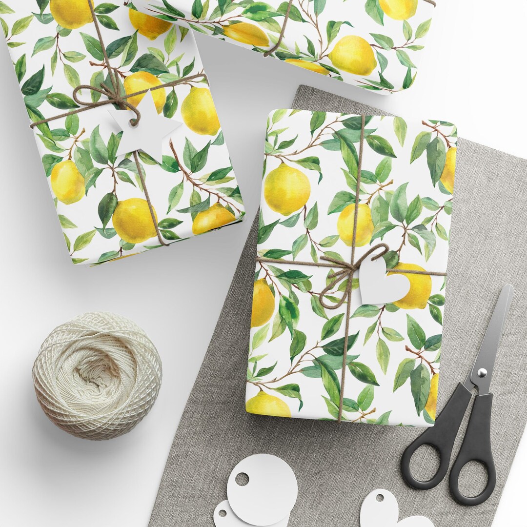 Lemon Wrapping Paper Spring Summer Citrus Fruit Christmas Gift Wrap ...