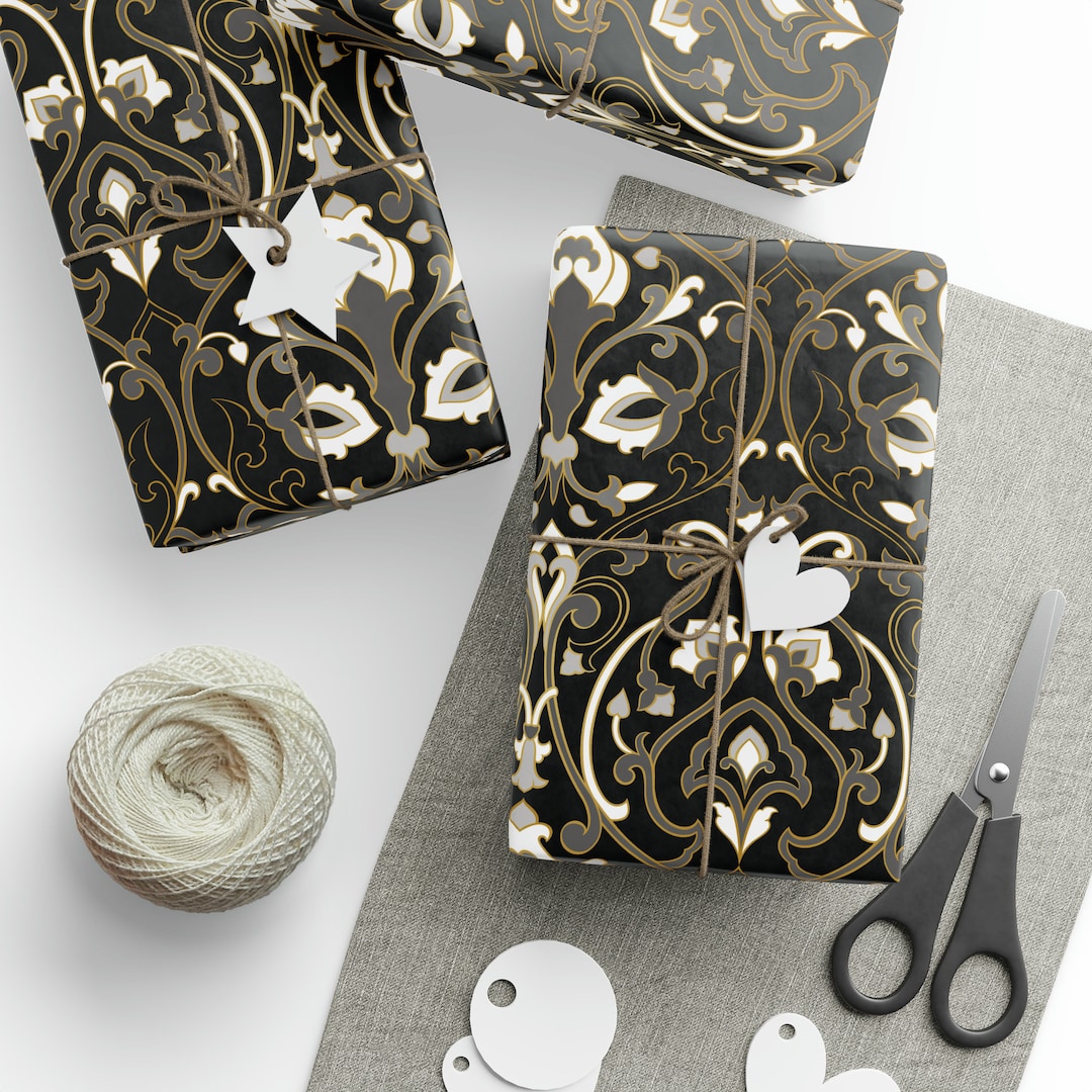 Art Deco Wrapping Paper Black White Gold Elegant Christmas Gift Wrap ...