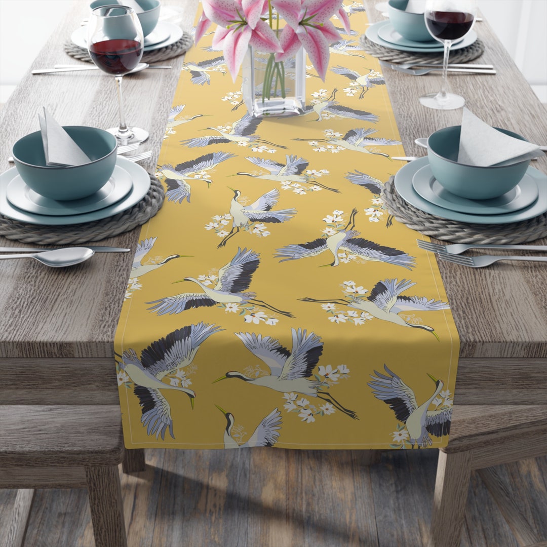 Japanese Table Runner Mustard Yellow White Blue Table Decor Oriental ...