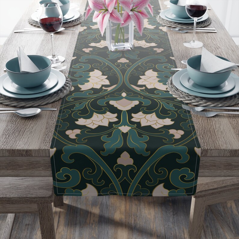 Art Deco Table Runner Elegant Table Decor Emerald Green Pale - Etsy