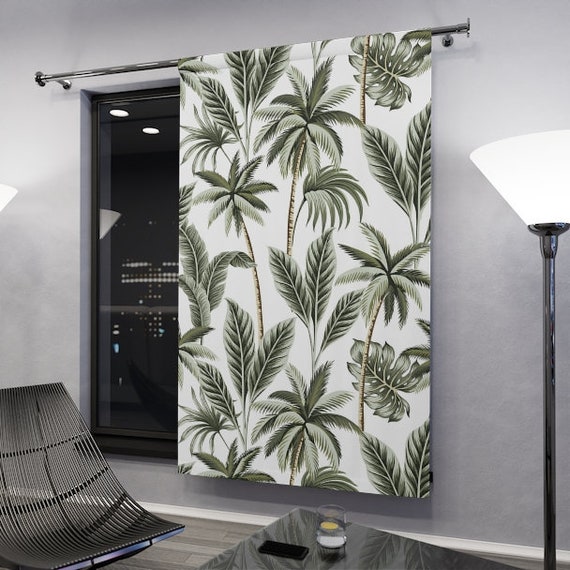 Tropical Window Curtains Modern Home Decor Green and White - Etsy