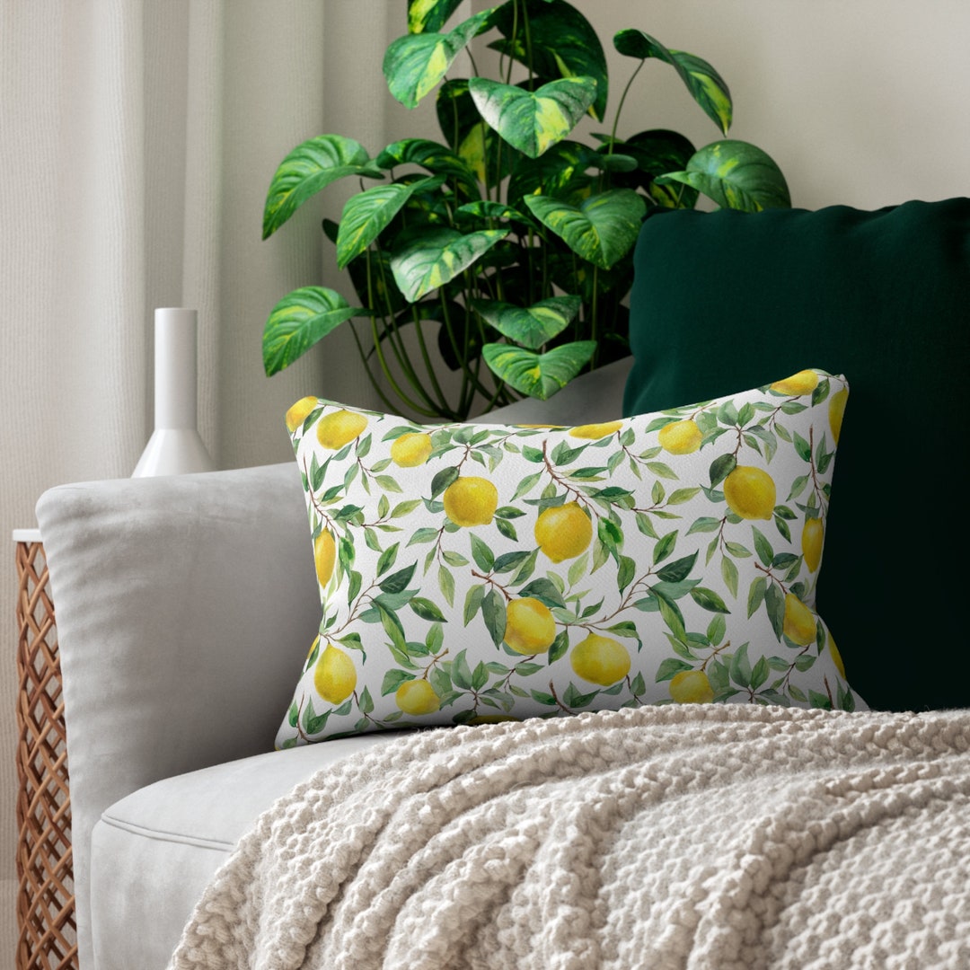 Lemon Lumbar Throw Pillow Watercolor Lumbar Pillow Tropical Home Decor ...