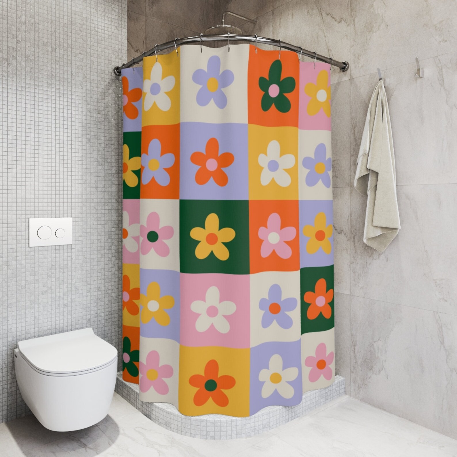 Retro Shower Curtain 70s Retro Bathroom Decor Floral Shower - Etsy