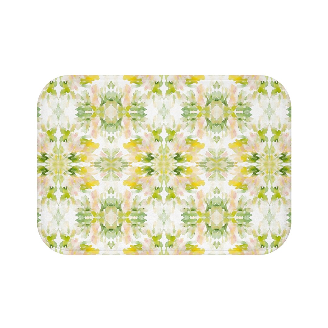 Abstract Art Bath Mat Watercolor Pink Green Yellow Bath Rug Pastel ...