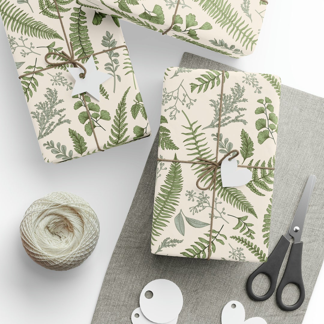 Woodland Wrapping Paper Dark Green Forest Plants Christmas Gift Wrap ...