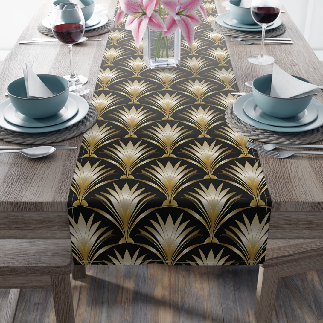 Art Deco Table Runner Dark Black Gold Cream Table Decor 1920s - Etsy
