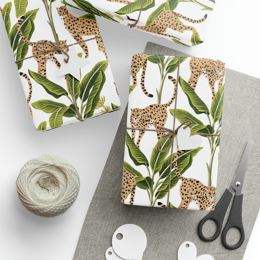 Cheetah Wrapping Paper Green Tropical Jungle Christmas Gift Wrap Cute ...