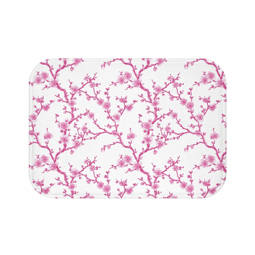 Cherry Blossom Bath Mat White Pink Bath Mats Vintage Bathroom Decor ...