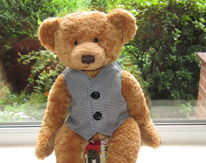 Teddy Bear Clothes, Handmade Black Check Patterned Lined Waistcoat/vest ...