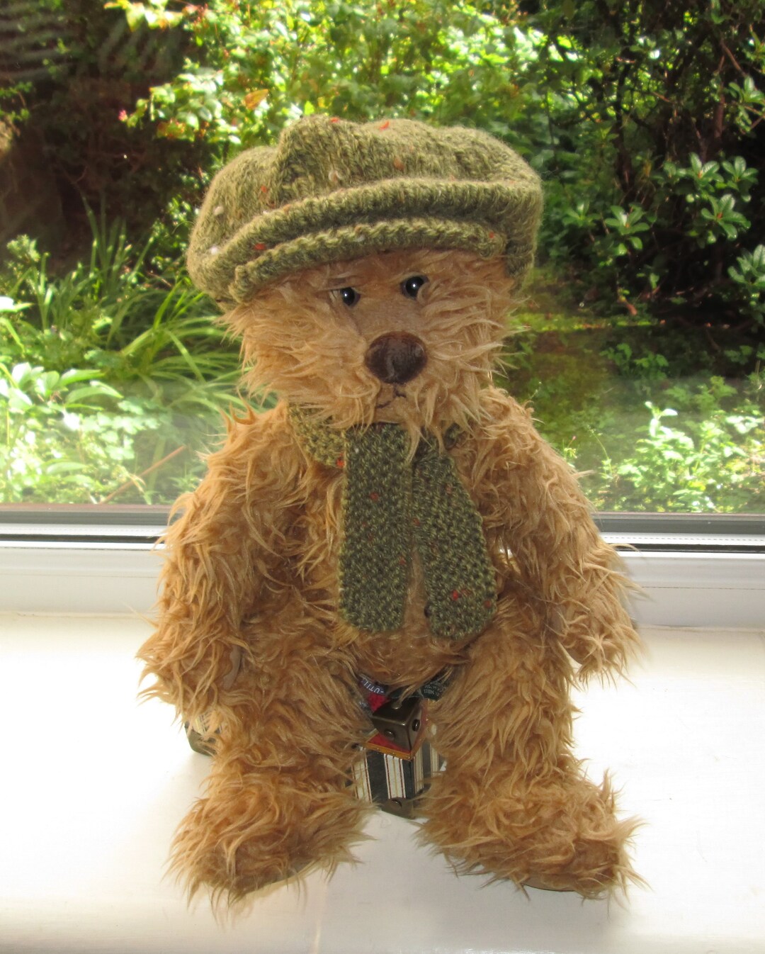 Teddy Bear Clothes, Hand Knitted Green Flecked Flat Cap & Matching ...