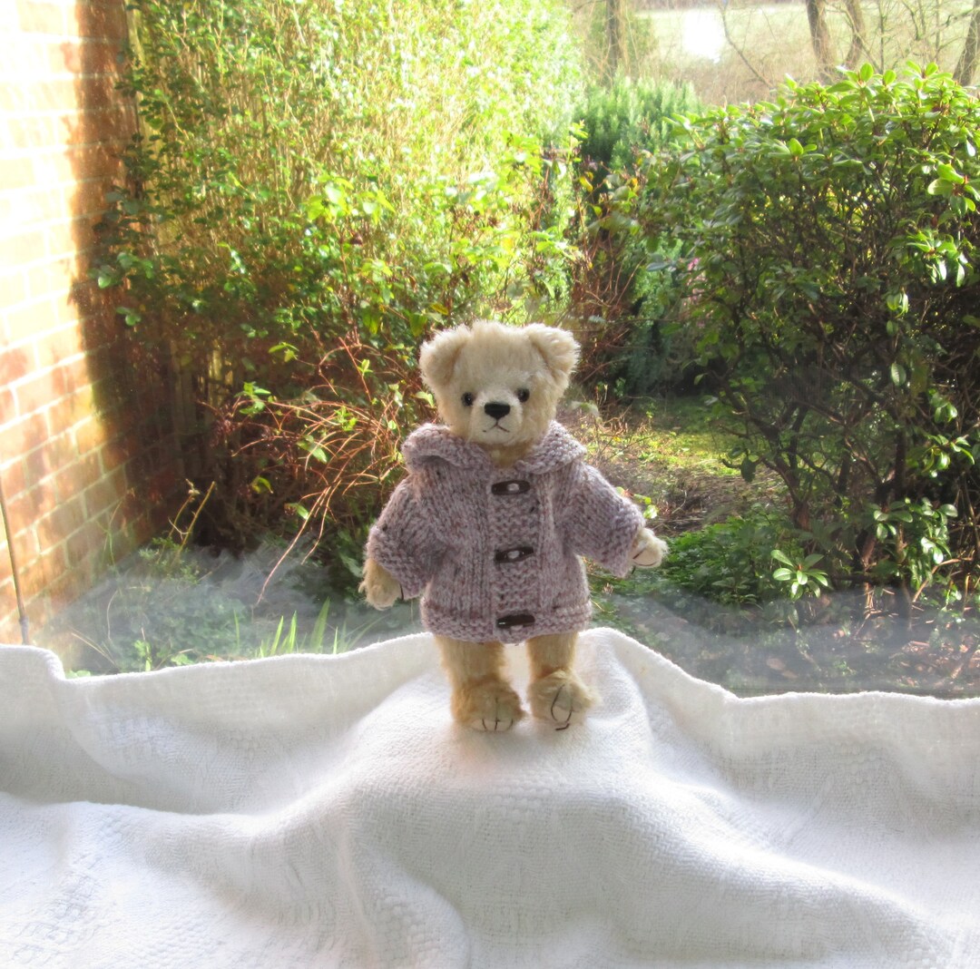 Teddy Bear Clothes, Hand Knitted Light Brown Tweed Hooded Duffle Coat ...