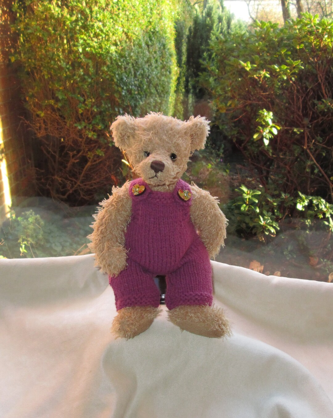 Teddy Bear Clothes, Hand Knitted Raspberry Wooden Heart Dungarees, to ...