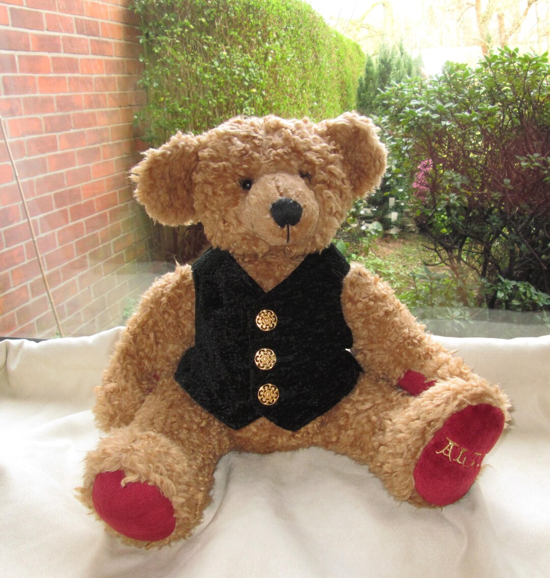 Teddy Bear Clothes, Handmade Black Velvety Textured Lined Waistcoat ...