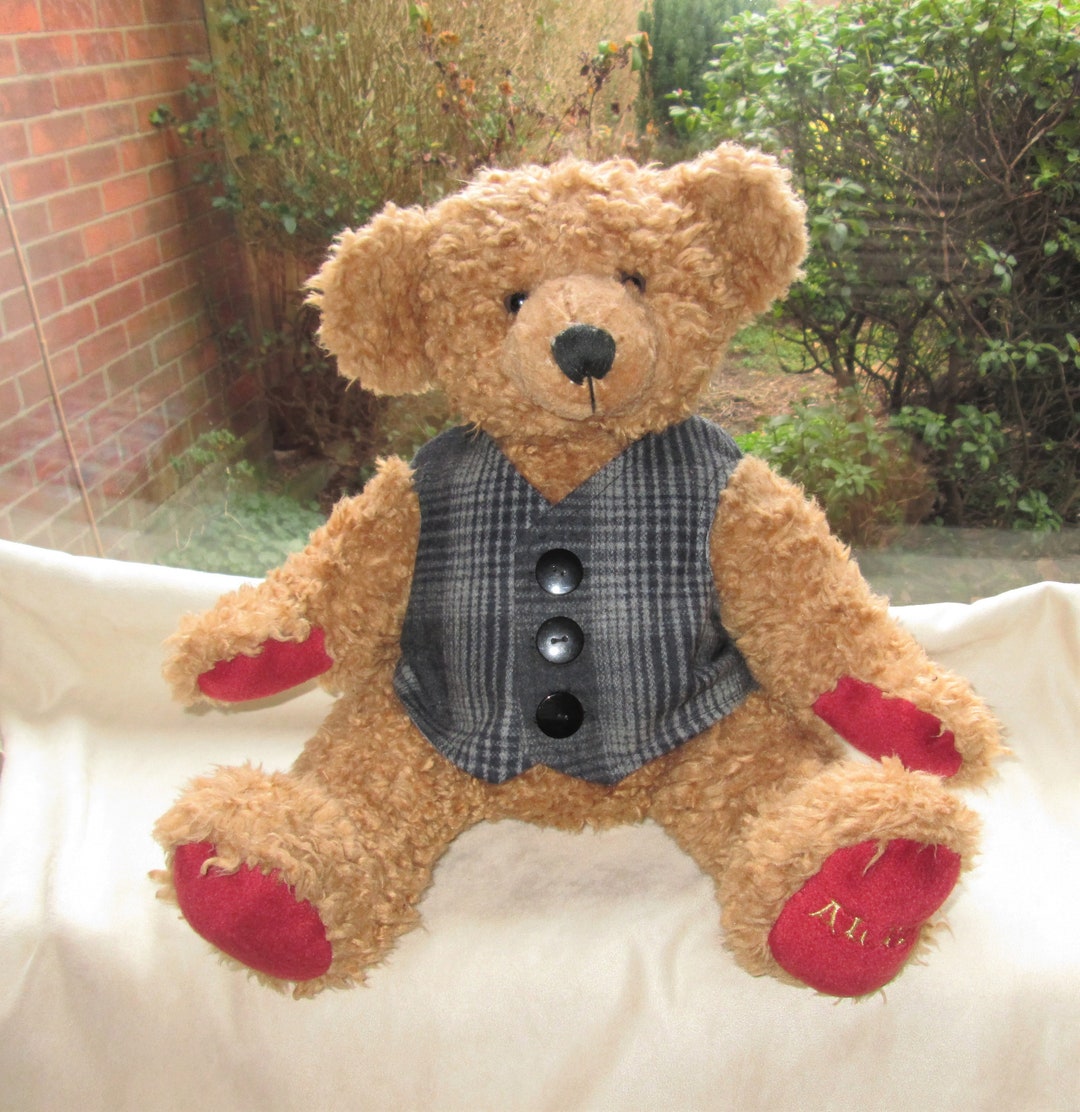 Teddy Bear Clothes, Handmade Black & Grey Plaid Lined Waistcoat/vest ...