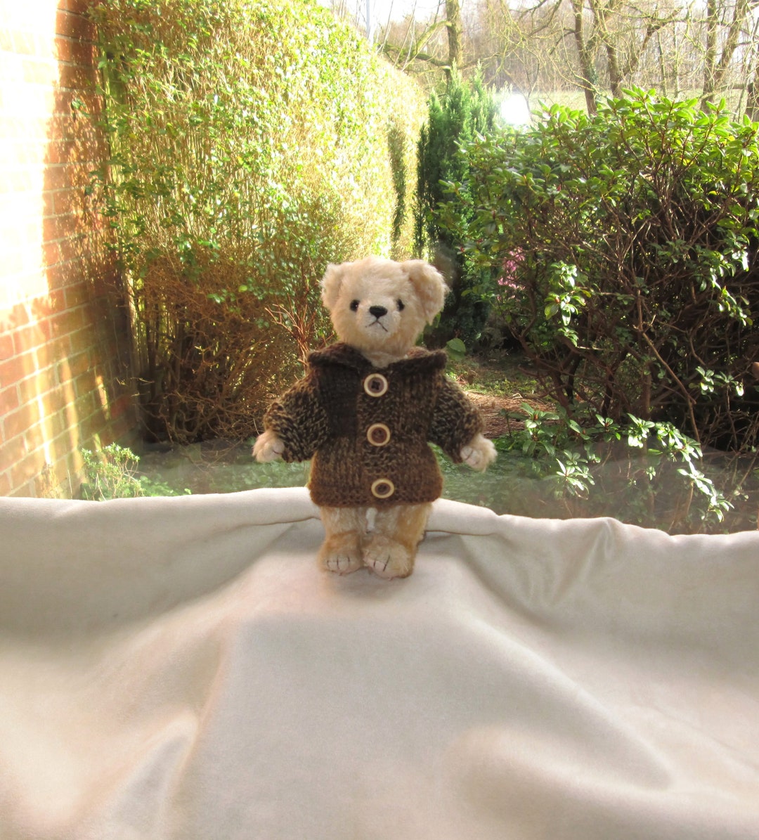 Teddy Bear Clothes, Hand Knitted Brown Multi Coloured Hooded Duffle ...