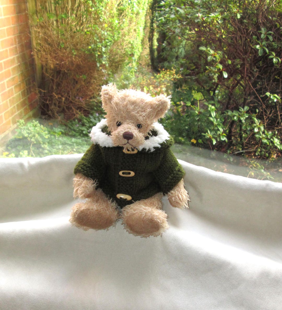 Teddy Bear Clothes/outfit Hand Knitted Olive Green Hooded Duffle Coat ...