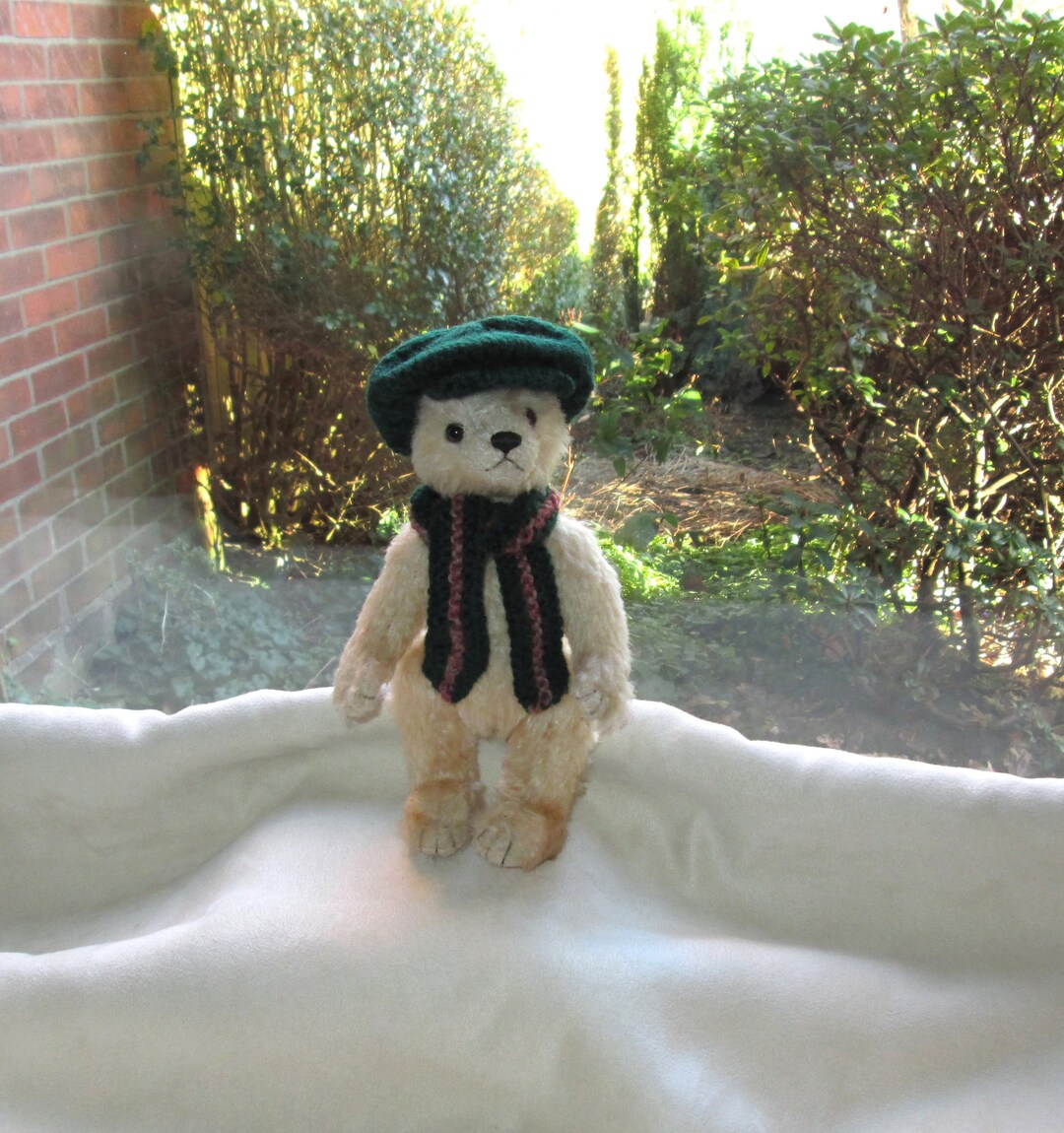 Teddy Bear Clothes, Hand Knitted Green Flat Cap & Striped Scarf/muffler ...