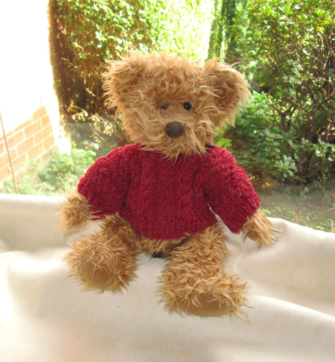 Teddy Bear Clothes Hand Knitted Claret Red Traditional Cable Jumper ...