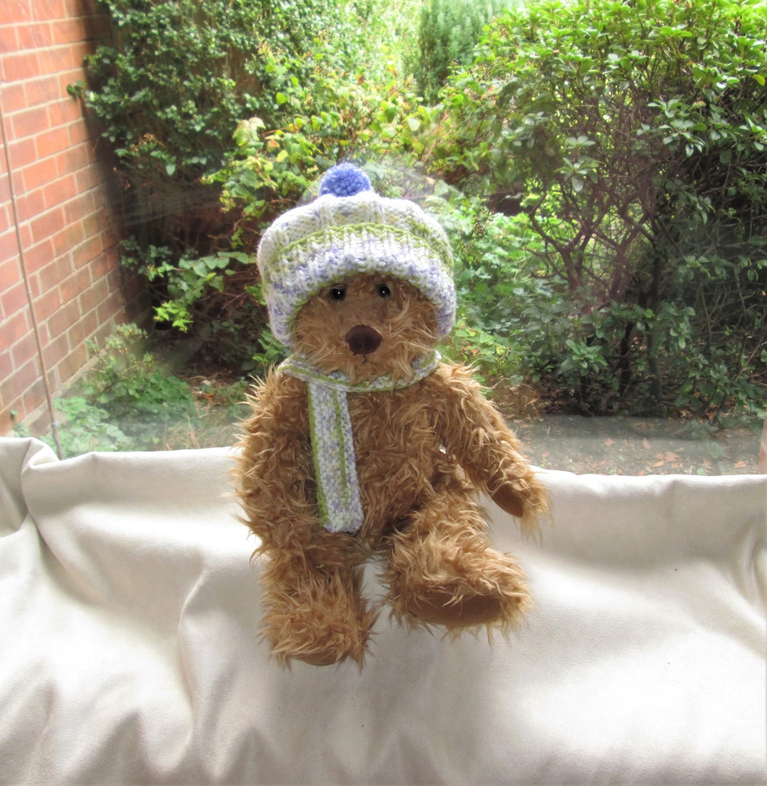 Teddy Bear Clothes Hand Knitted Multi Coloured Bobble Hat & Matching ...