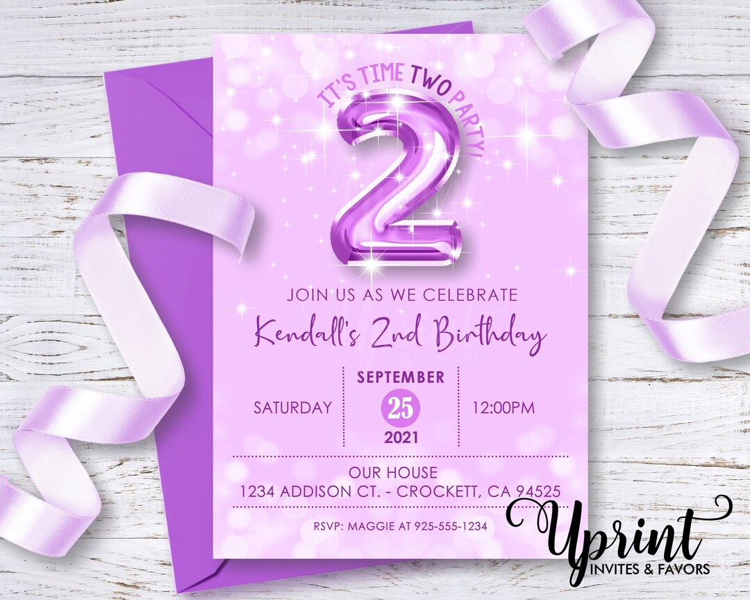 It's Time TWO Party 2nd Birthday Balloon Invitation, Girl 2nd Birthday ...