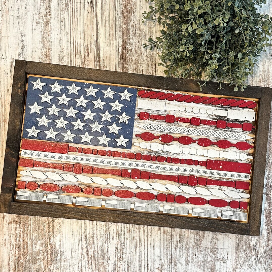 Spindle Flag Chippy Handmade Wooden Sign Patriotic Decor Fourth of July ...