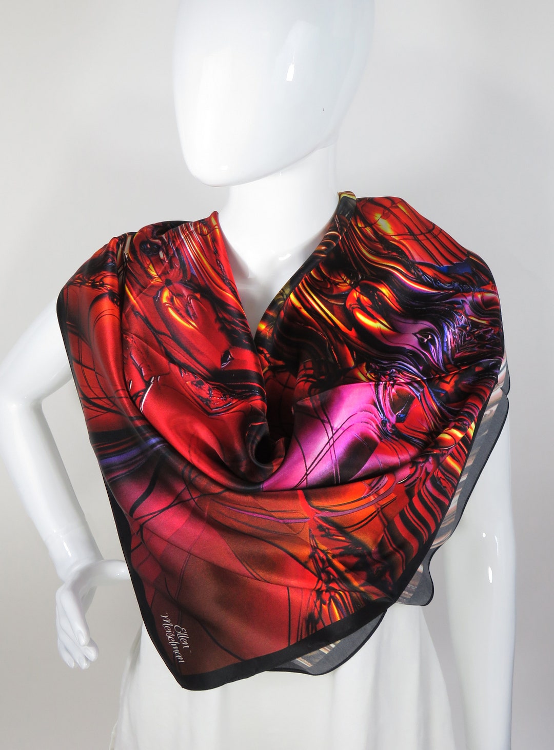 Red and Gold Silk Scarf Square for Women, 36 Abstract Ruby Jewel Tones ...