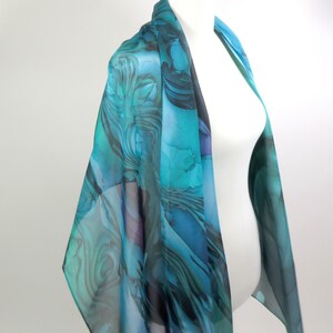 Blue Green Silk Shawl for Women Wide Shaw Sheer Blue Chiffon - Etsy