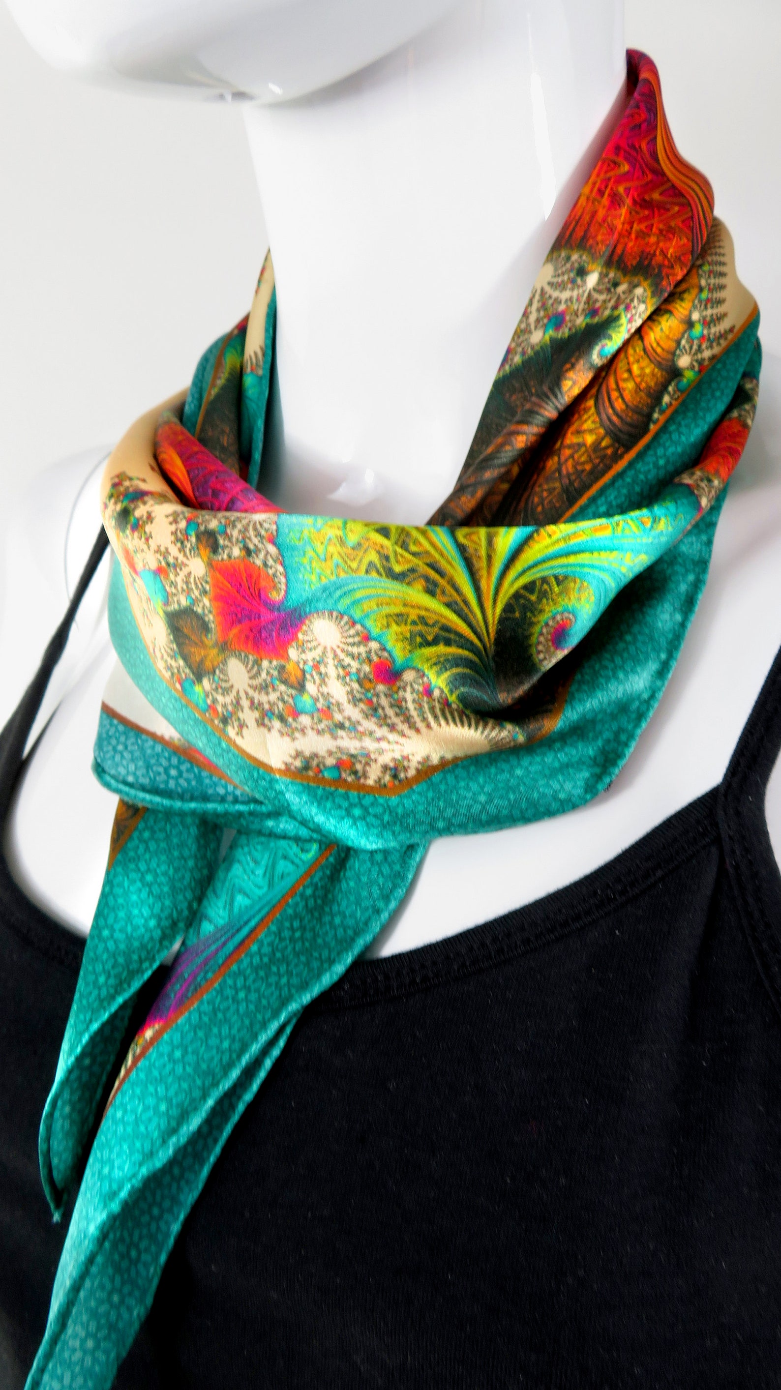 Diamond-shaped Silk Scarf carnival Gold Fractal - Etsy