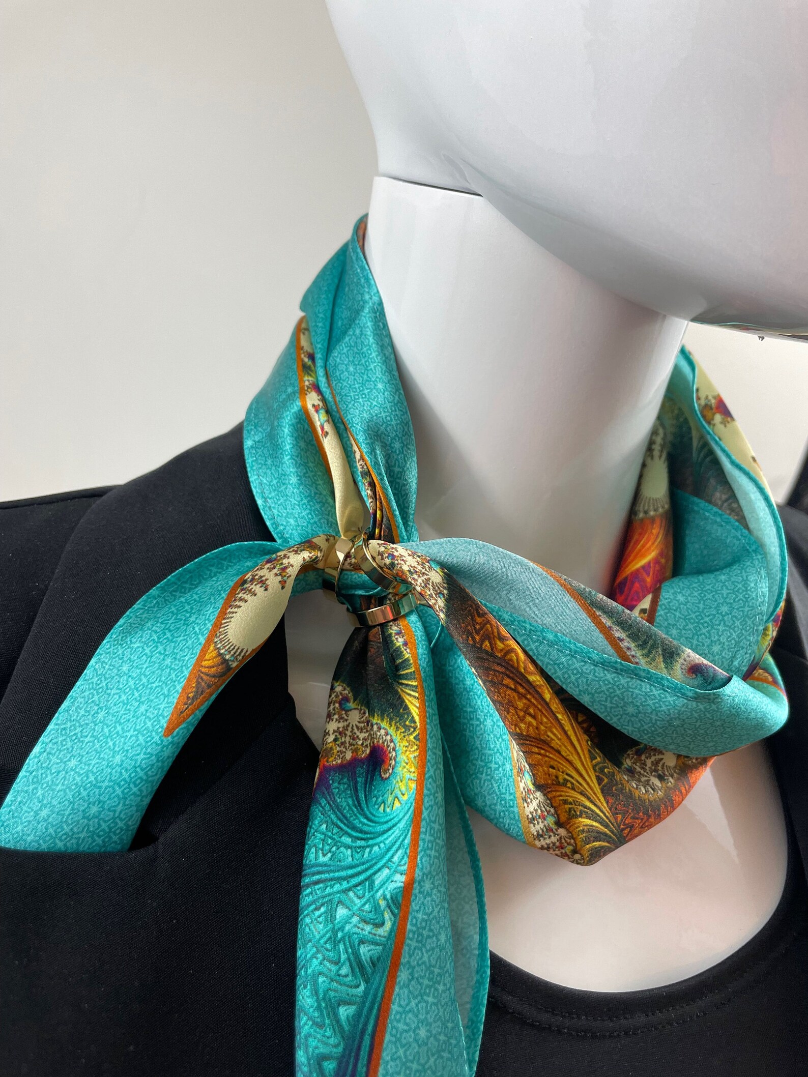 Diamond Silk Scarf: "carnival Gold" Fractal Satin Neck Scarf - Etsy