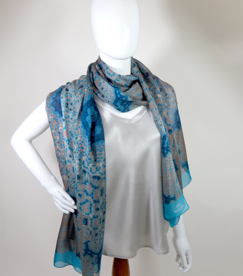 Large Blue Silk Scarf Scarves for Women Teal Green Blue | Etsy