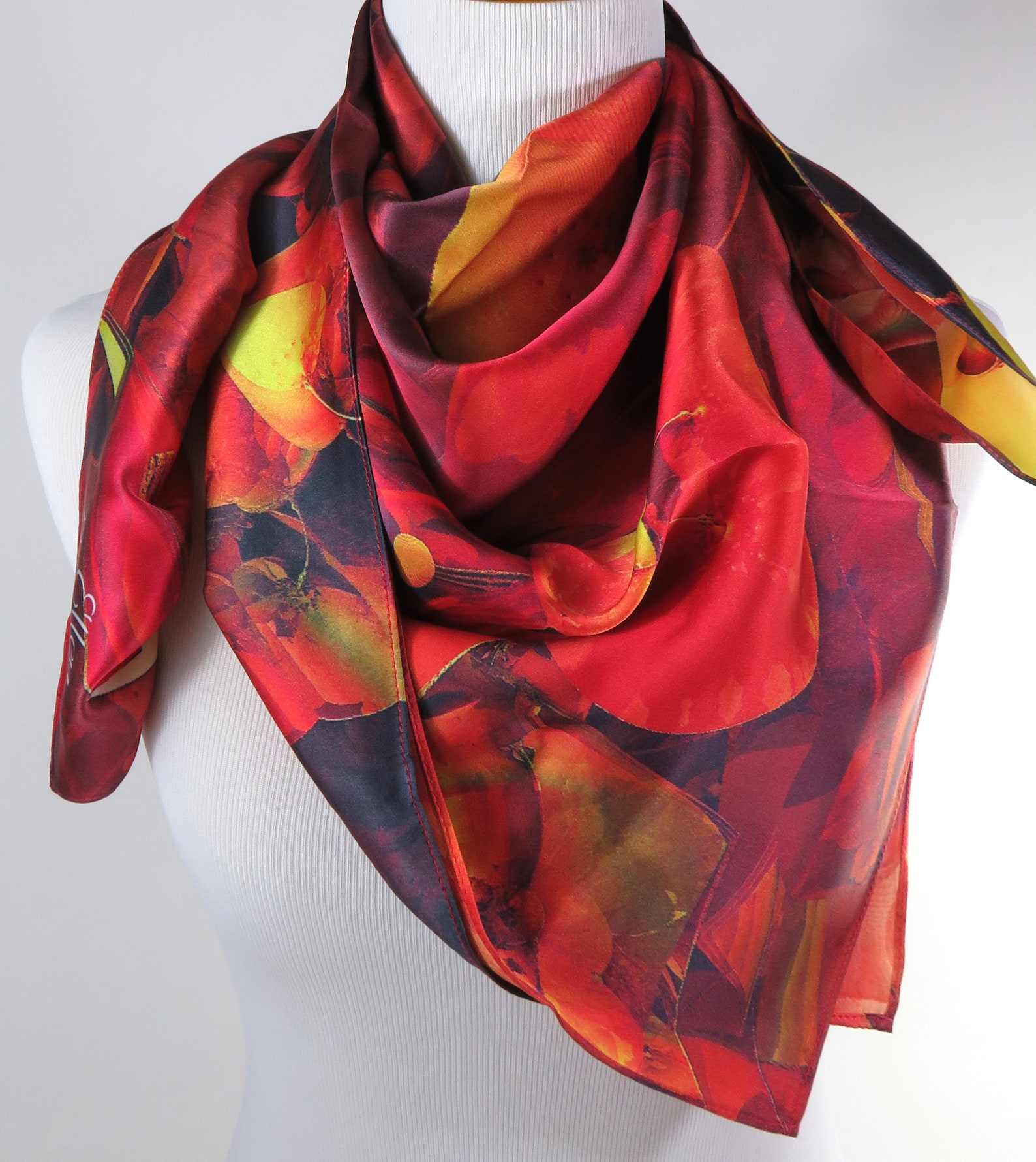 Red Scarf Square Unique Silk Scarf 3D Fractal Science Gift - Etsy