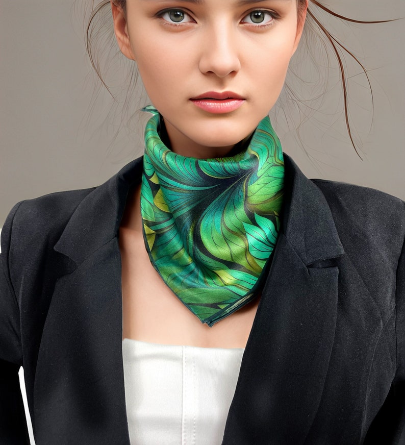 Green Silk Scarf: Sherwood Leaf Print, Small Square Scarf - Etsy