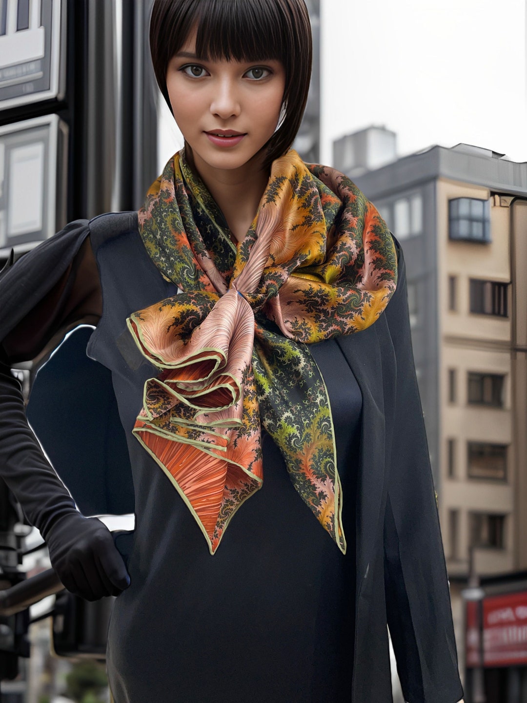 Silk Satin Scarf for Woman, Spectacular 36" Square Double-sided Digital ...
