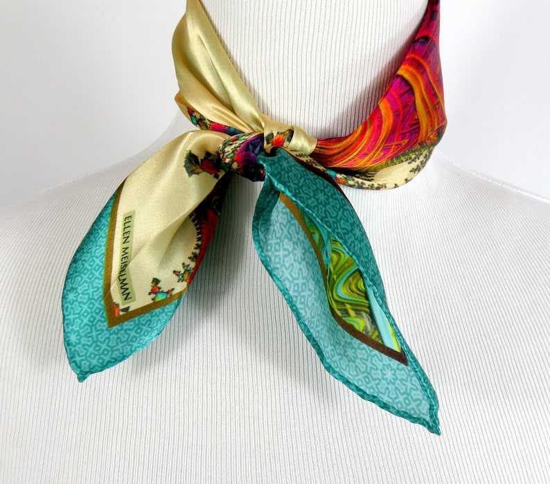 Silk Neckerchief, "carnival Gold" Fractal Scarf, 16" Square - Etsy