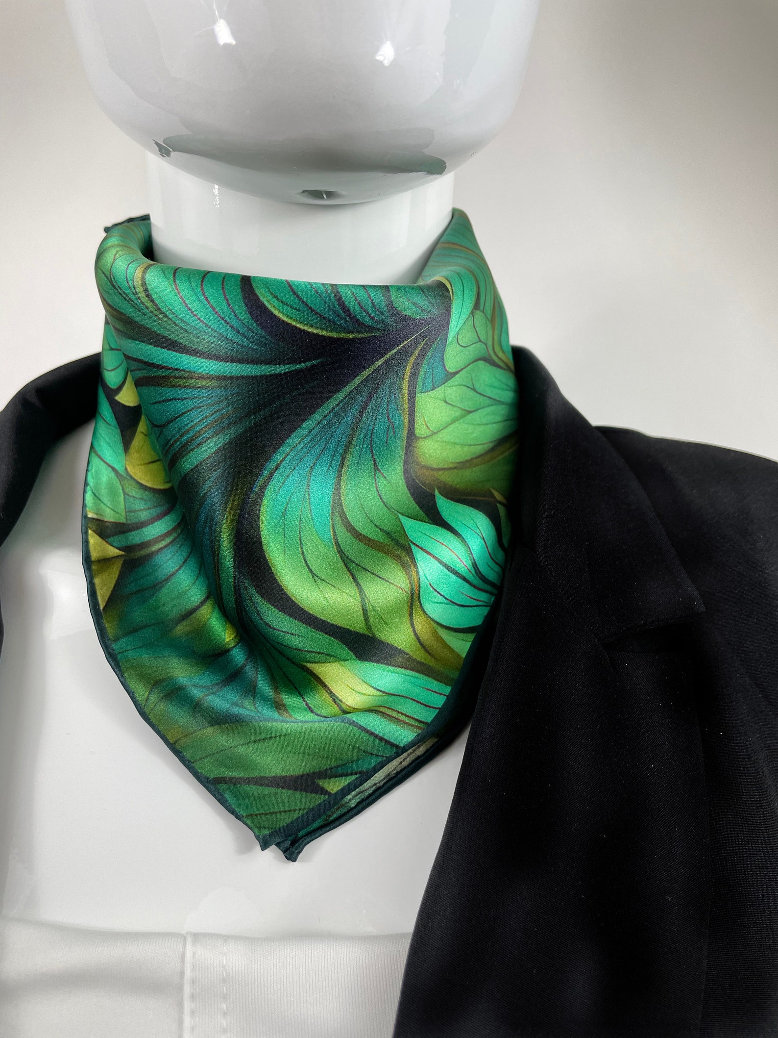 Green Silk Scarf: Sherwood Leaf Print, Small Square Scarf - Etsy