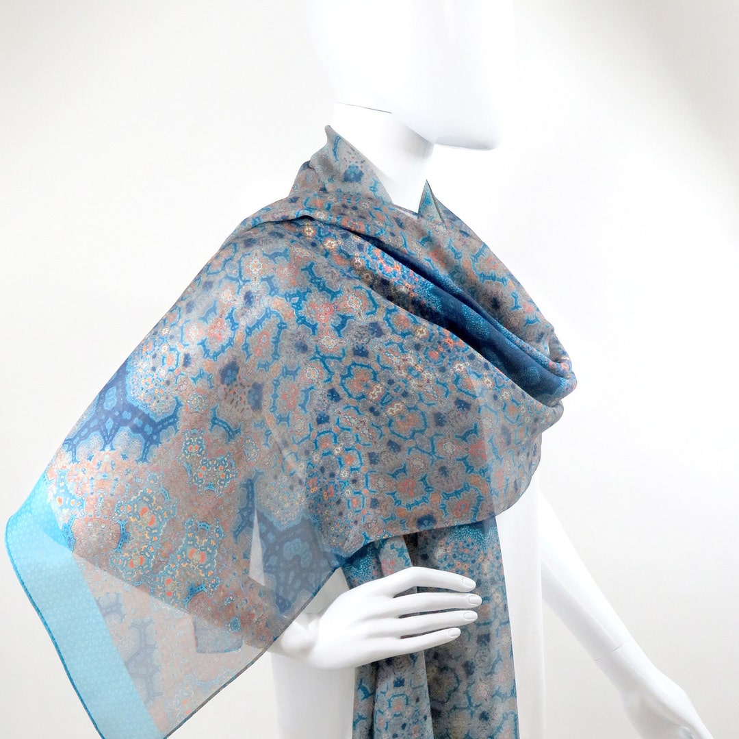 Long Silk Scarf Shawl Scarves for Women Teal Green Blue - Etsy