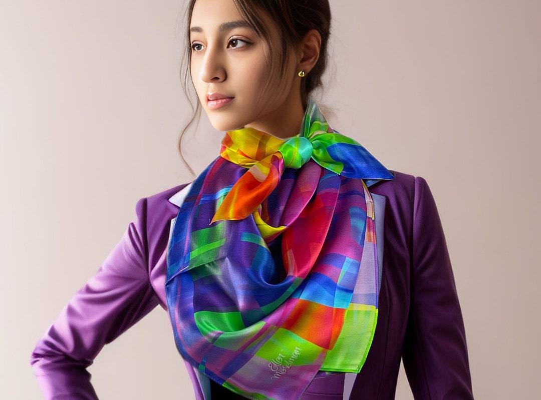 Silk Scarf, Unique Womens Scarf Silk, Bright Color Scarf for Woman ...