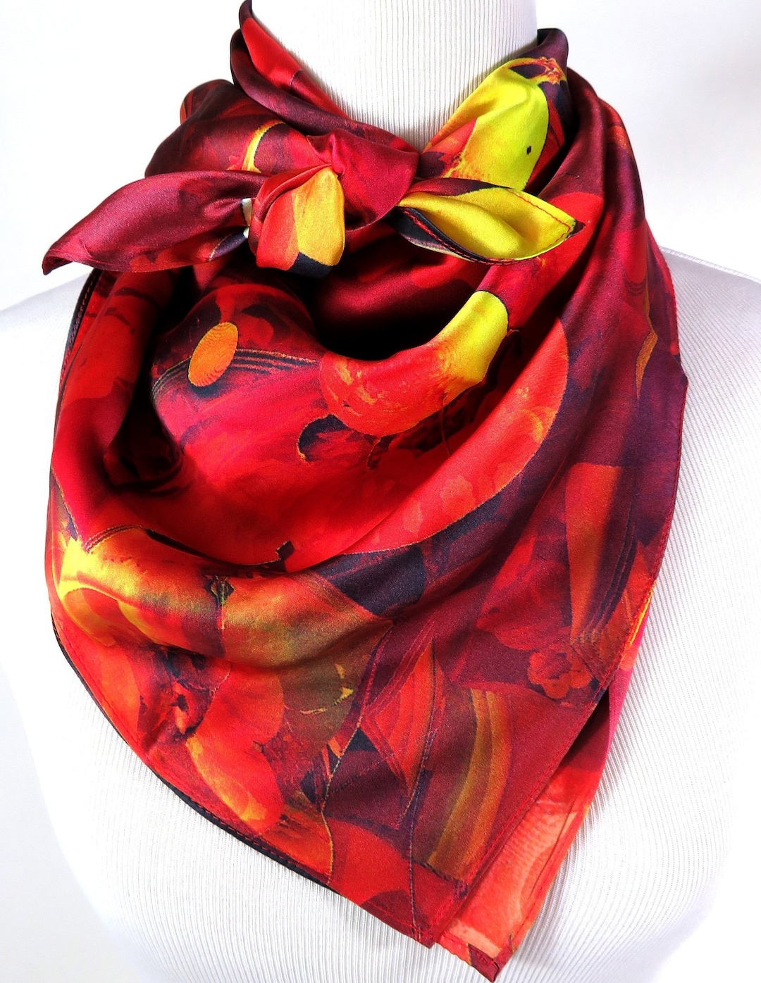 Red Scarf Square, Unique Silk Scarf 3D Fractal Science Gift for Woman ...