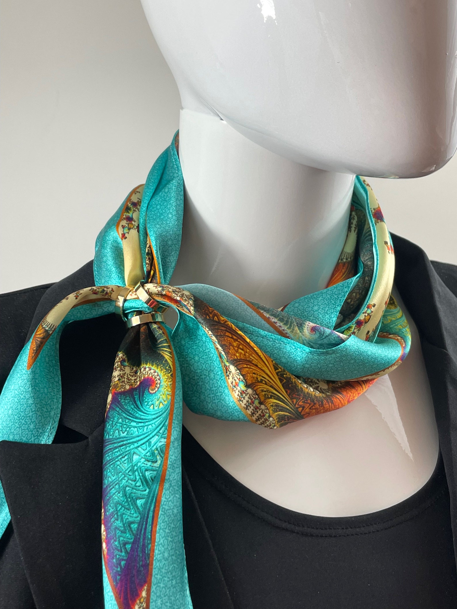 Diamond Silk Scarf: "carnival Gold" Fractal Satin Neck Scarf - Etsy