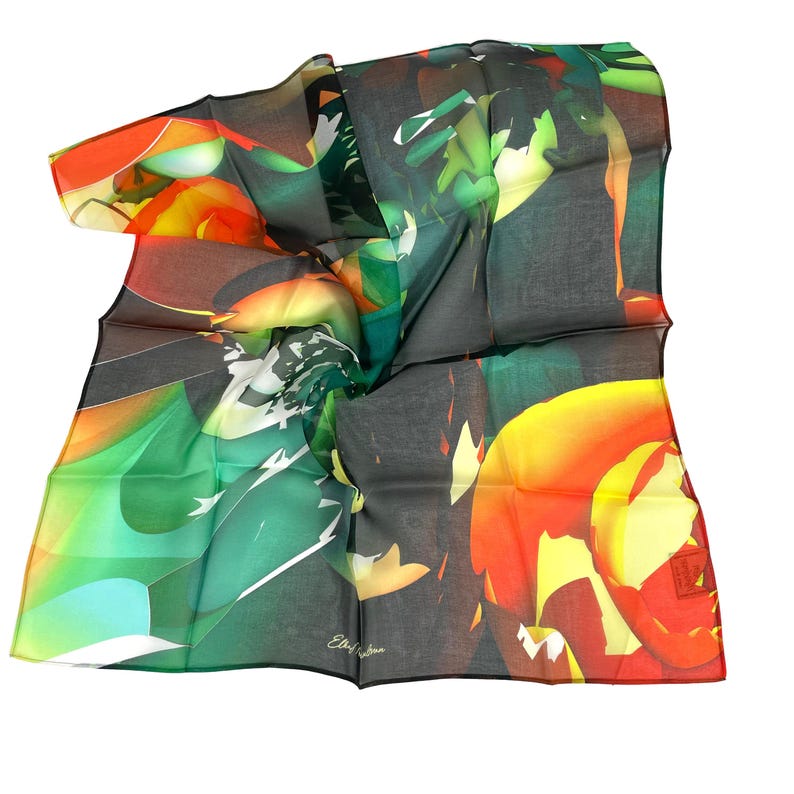 Orange & Green Silk Chiffon Scarf: Fractal Art, Sheer 20" Square - Etsy
