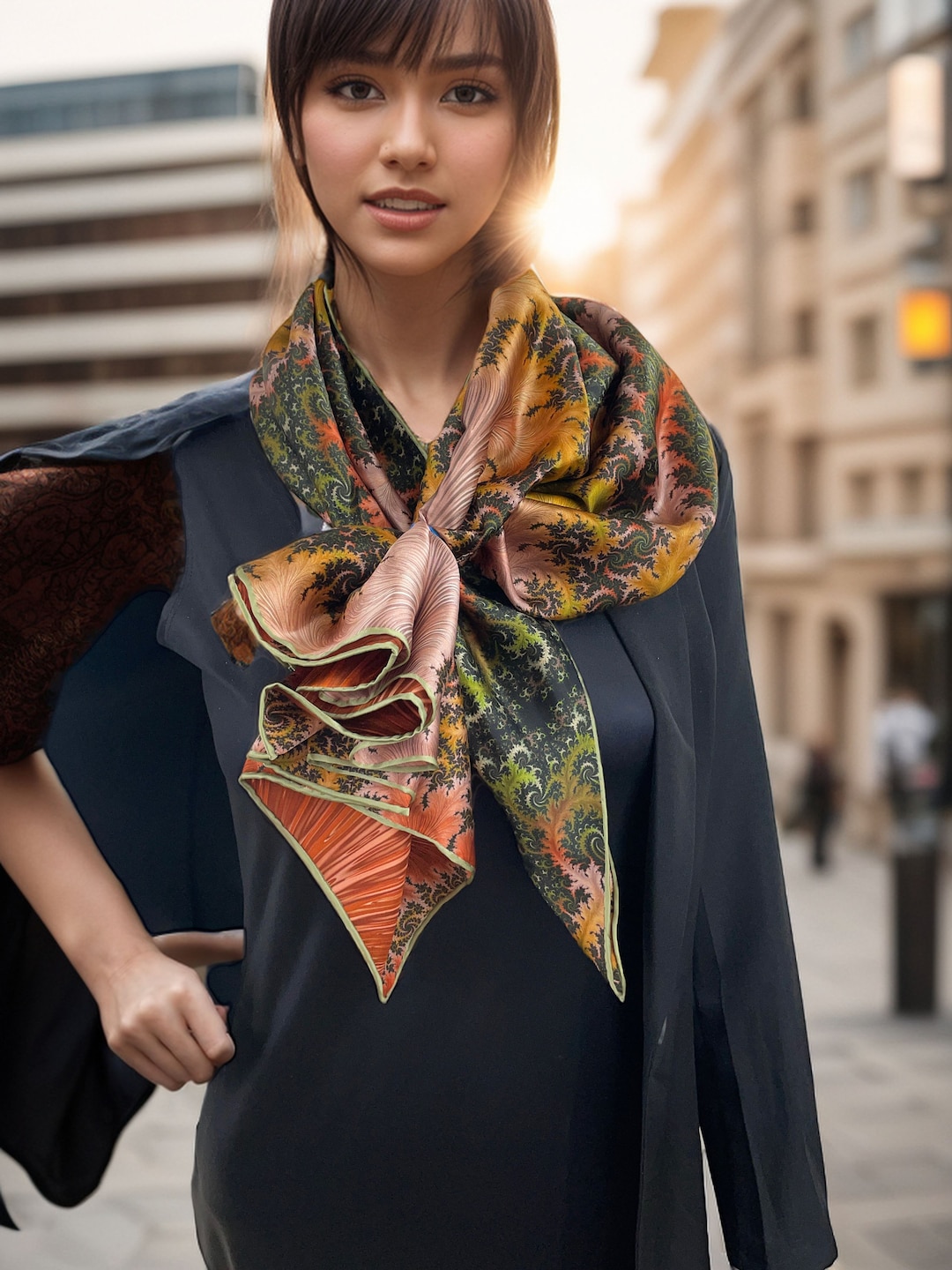 Silk Satin Scarf for Woman, Luxurious 36" Square Double-sided Digital ...