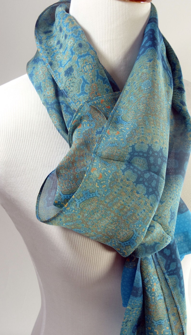 Long Silk Scarf Shawl Scarves for Women Teal Green Blue | Etsy