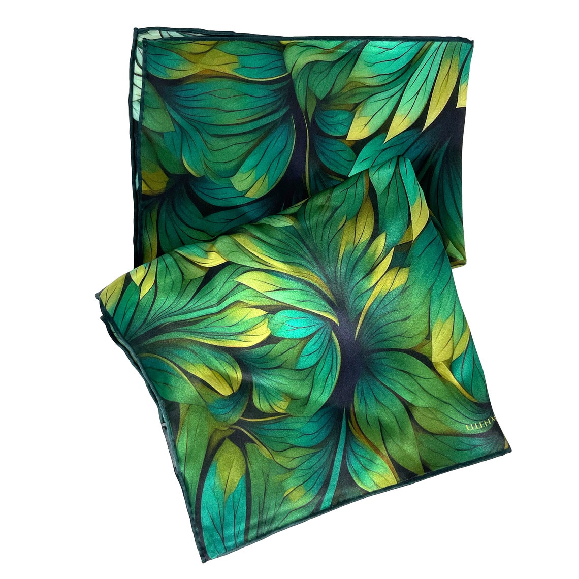 Green Silk Scarf: Sherwood Leaf Print, Small Square Scarf - Etsy